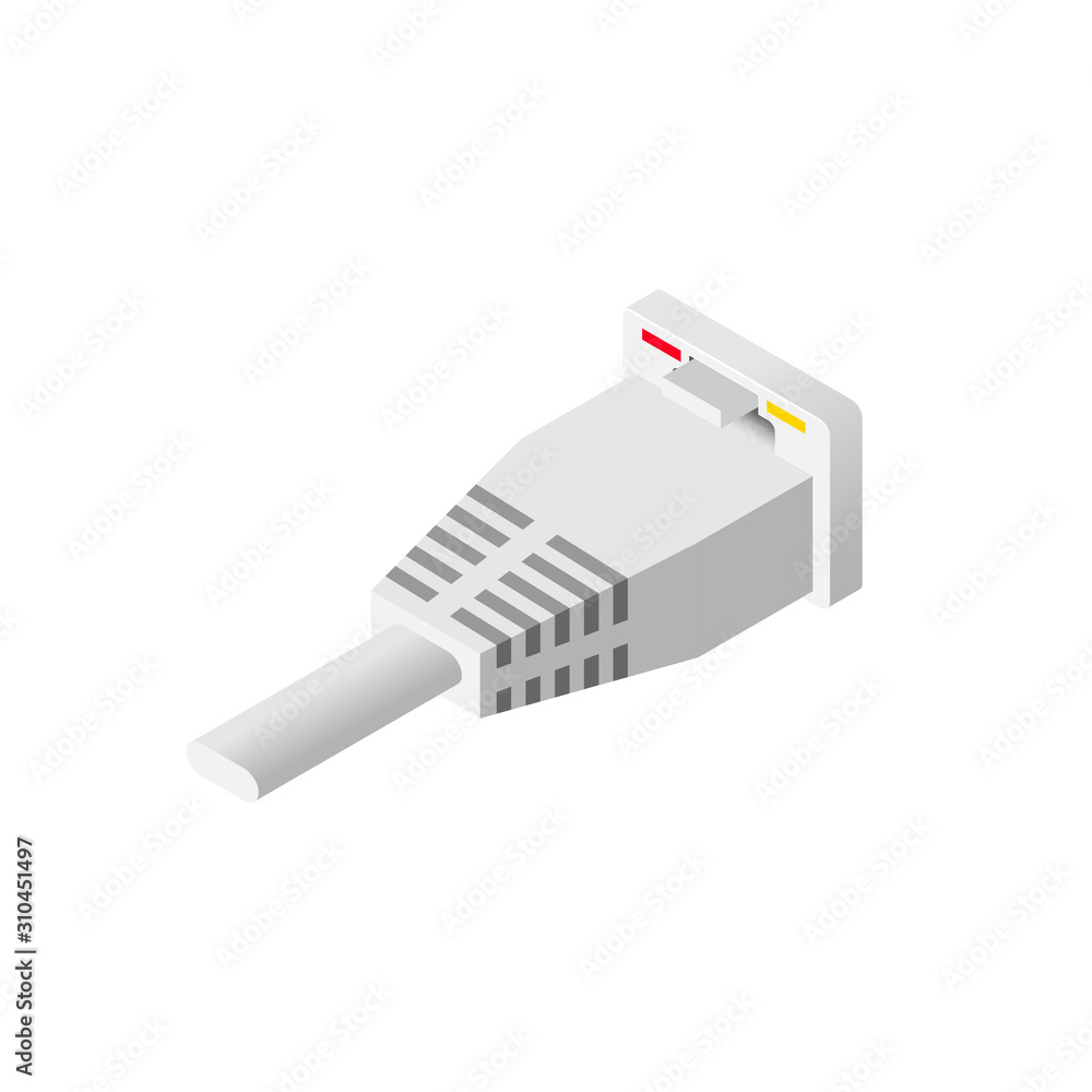 Isometric Ethernet port and LAN cable isolated on white background ...