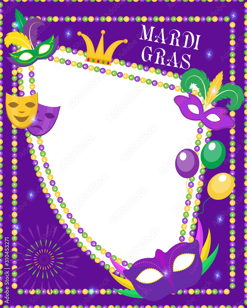 Mardi Gras Frame Template With Space For Text Mardi Gras Carnival 
