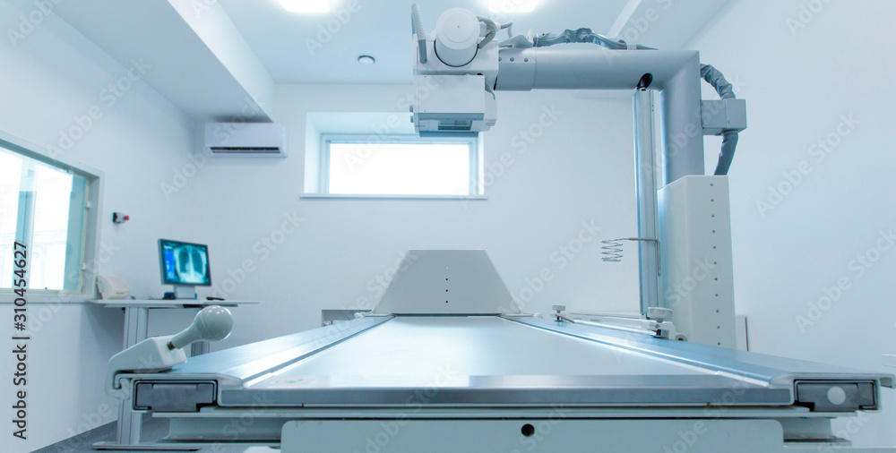 X-ray room with new machine and snapshot of chest Stock Photo | Adobe Stock