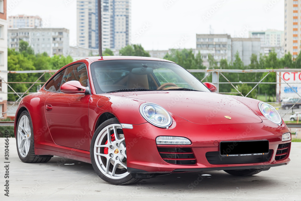 Front view of car Porsche 911 Carrera 4s with dark gray interior in ...