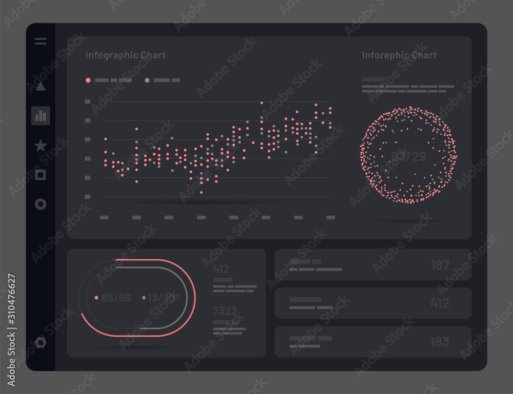 Web app Dashboard UI and UX Kit. Elements of infographics on a black ...