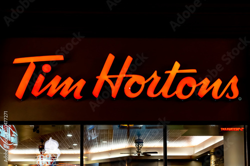 Niagara Falls, Canada - September 22, 2019: Sign of Tim Hortons in the ...