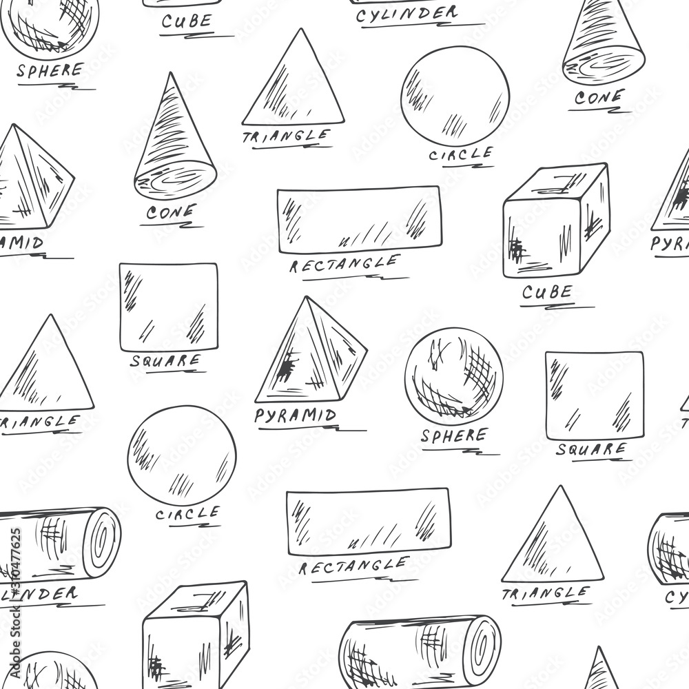 Vector Seamless pattern of Basic Geometric Shapes with Captions. Hand ...