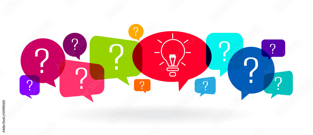 Speech bubbles with bulb lamp and question mark question and answer ...