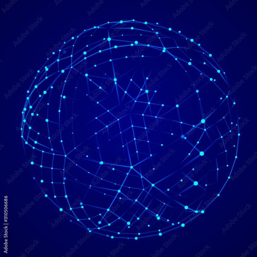 Abstract 3d futuristic sphere with connecting dots. Wireframe ...