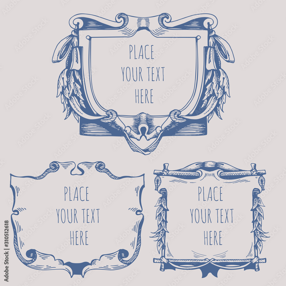Cartouche for an old geographical map. Ancient frame for the signature ...