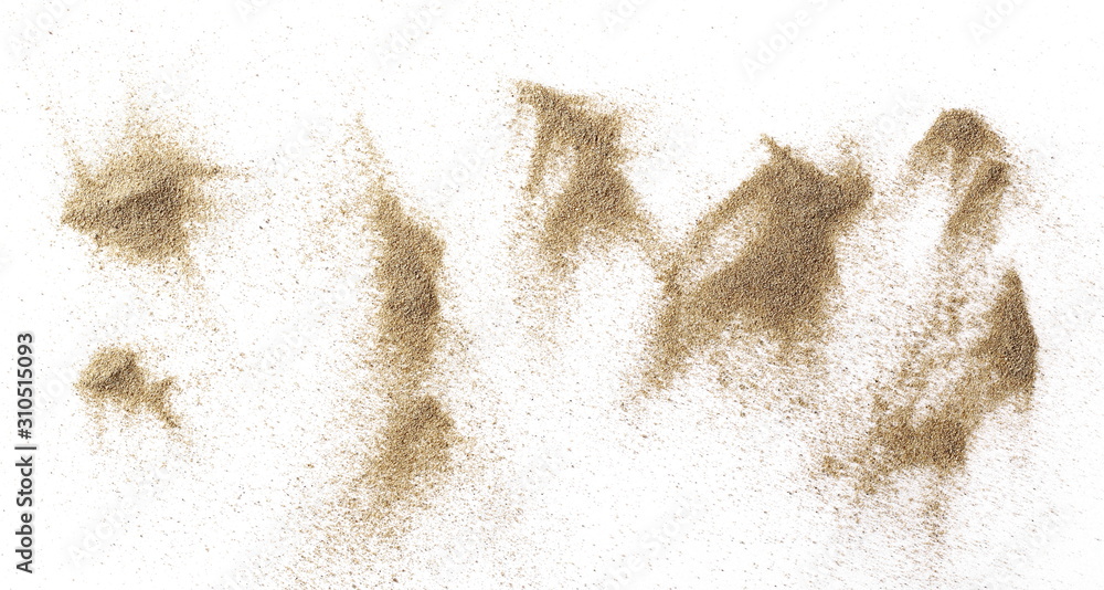 Sand dust isolated on white background and texture, with clipping path ...