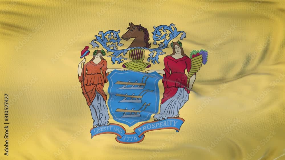 New Jersey (U.S. state) flag waving in the wind with highly detailed ...