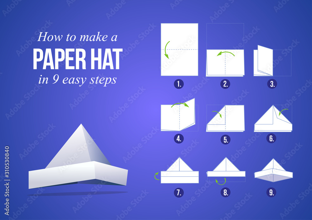 Instructions How To Make A Paper Hat In 9 Steps With Purple Background