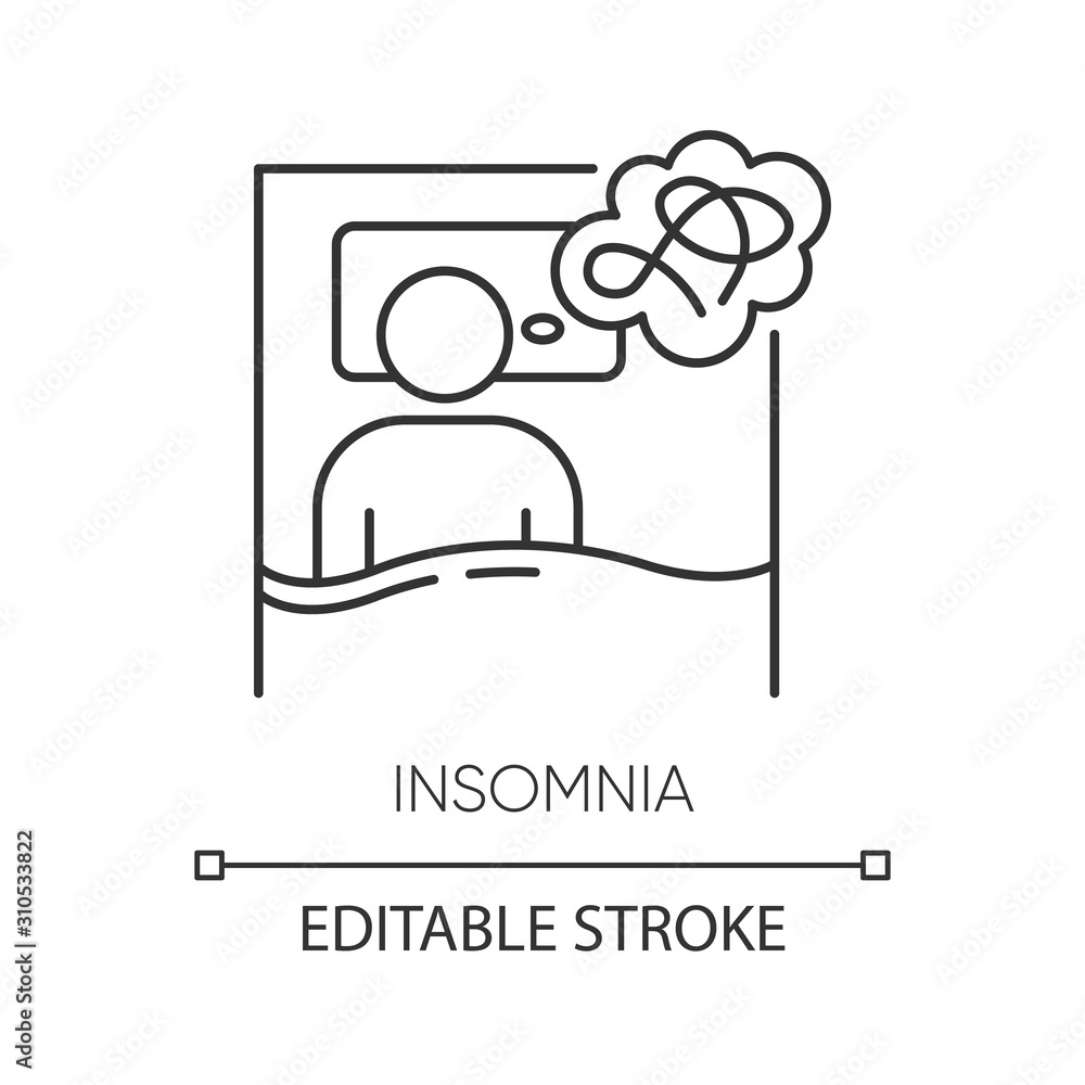 Insomnia linear icon. Sleep deprivation. Person awake. Sleeplessness ...