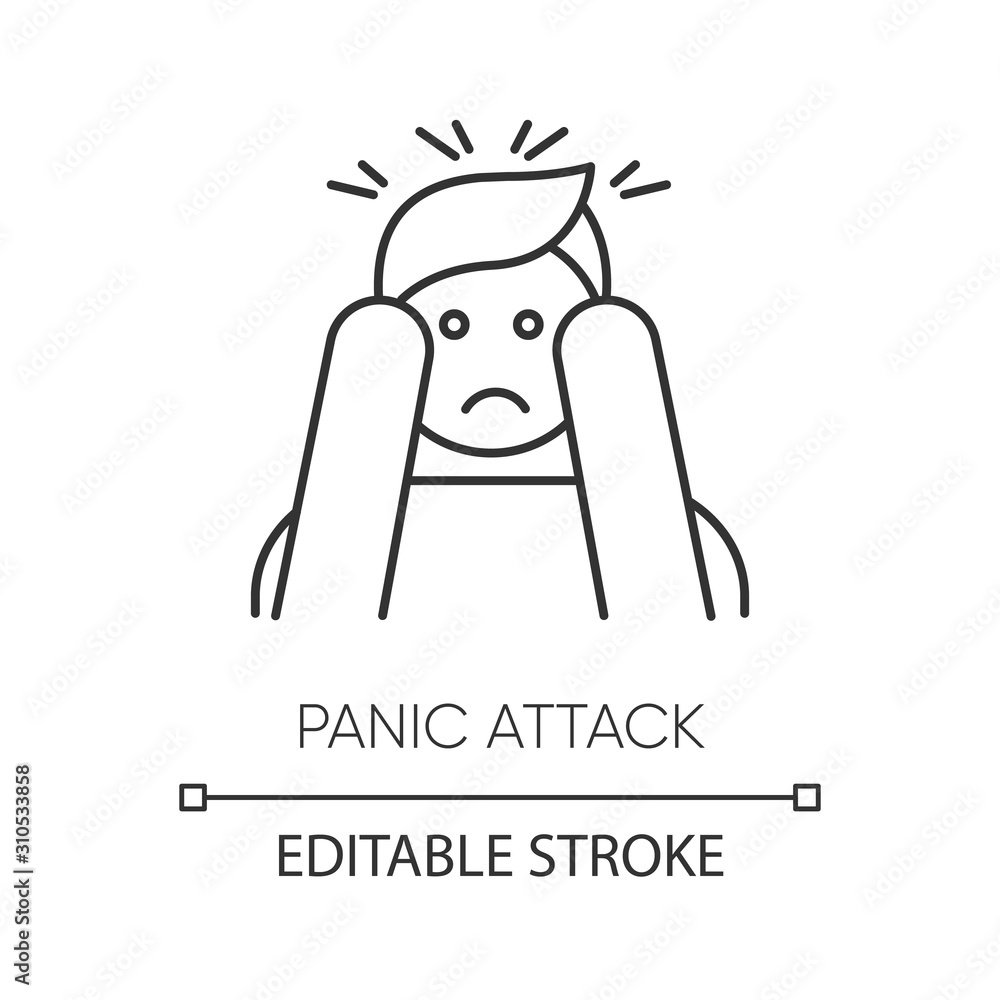 Panic attack linear icon. Anxiety and depression. Paranoia. Person ...