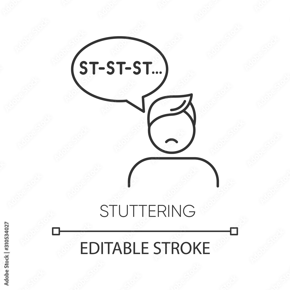 Stuttering linear icon. Speech problem. Sound prolongation. Oral ...