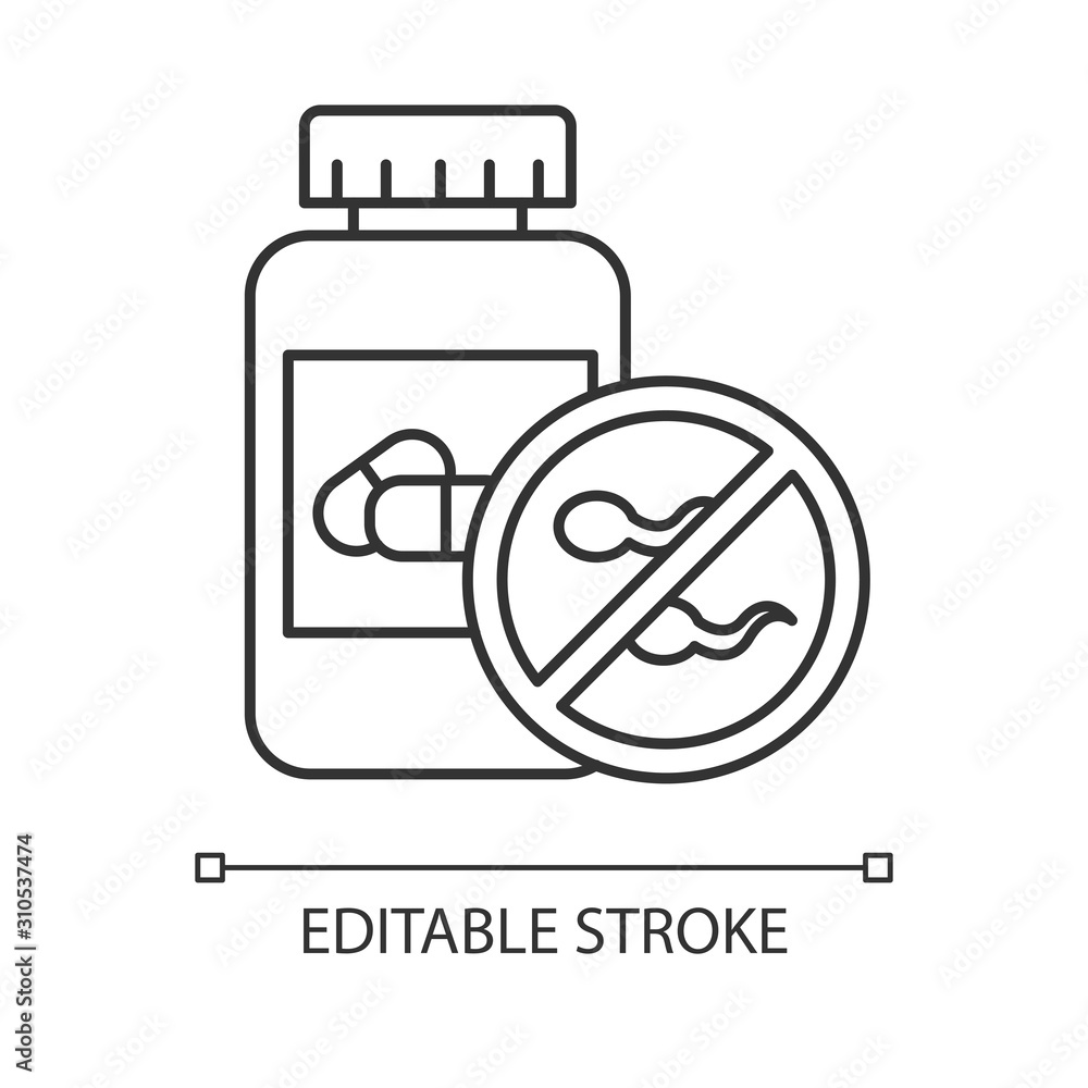 Birth control linear icon. Female oral contraceptive. Unwanted ...