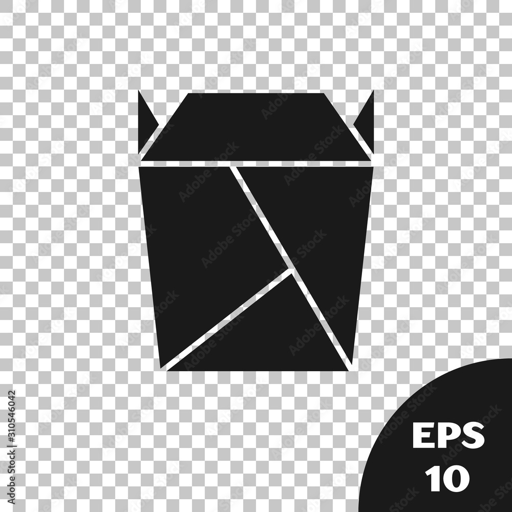 Black Chinese restaurant opened take out box filled icon isolated on ...