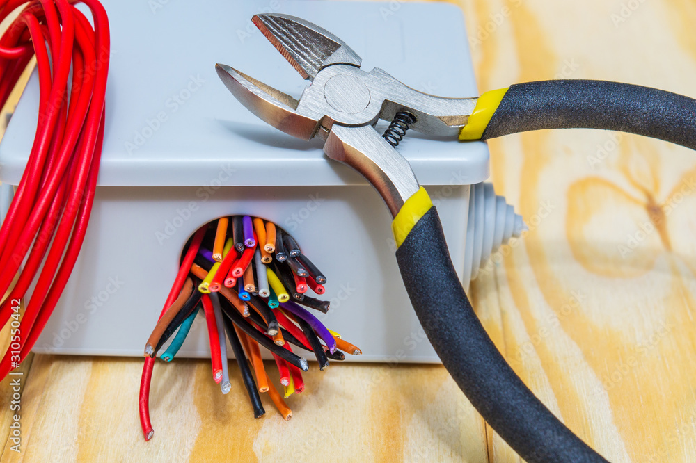 Electrical junction box with cables wire used in the electric ...