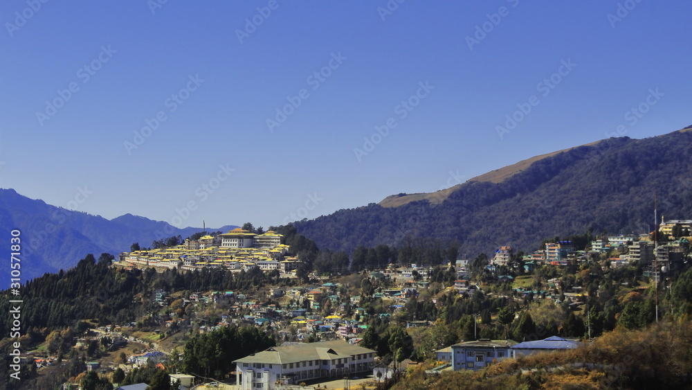 beautiful landscape of tawang town and tawang monastery. tawang ...
