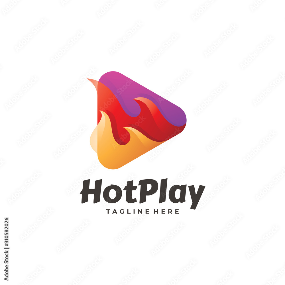 Modern Colorful Triangle Arrow Play Button and Fire Flame Logo Icon ...