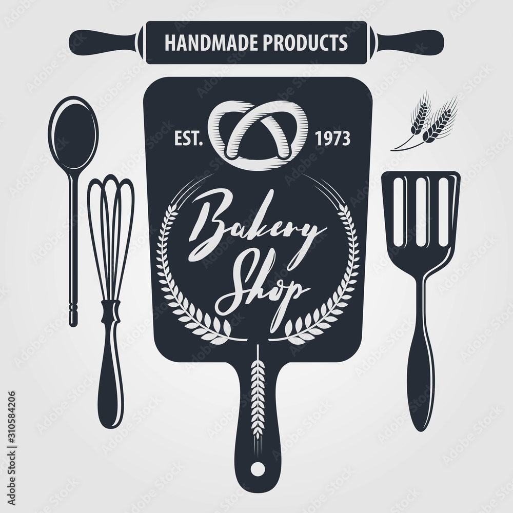 Baking kitchen tools silhouettes isolated on white background. Vector ...