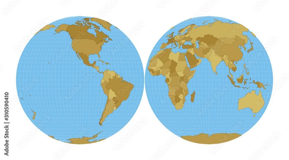 World Map. Mollweide projection interrupted into two (equal-area ...