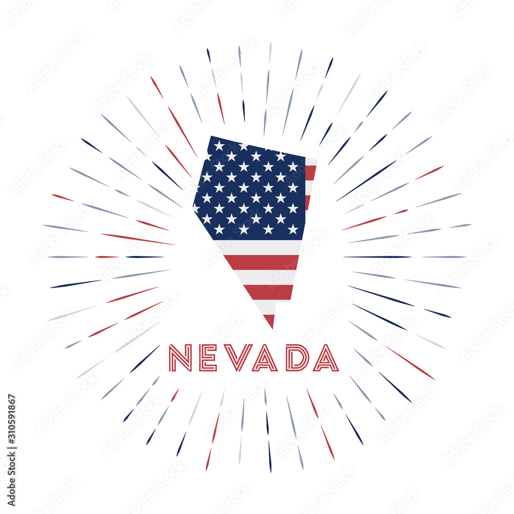 Nevada sunburst badge. The us state sign with map of Nevada with ...