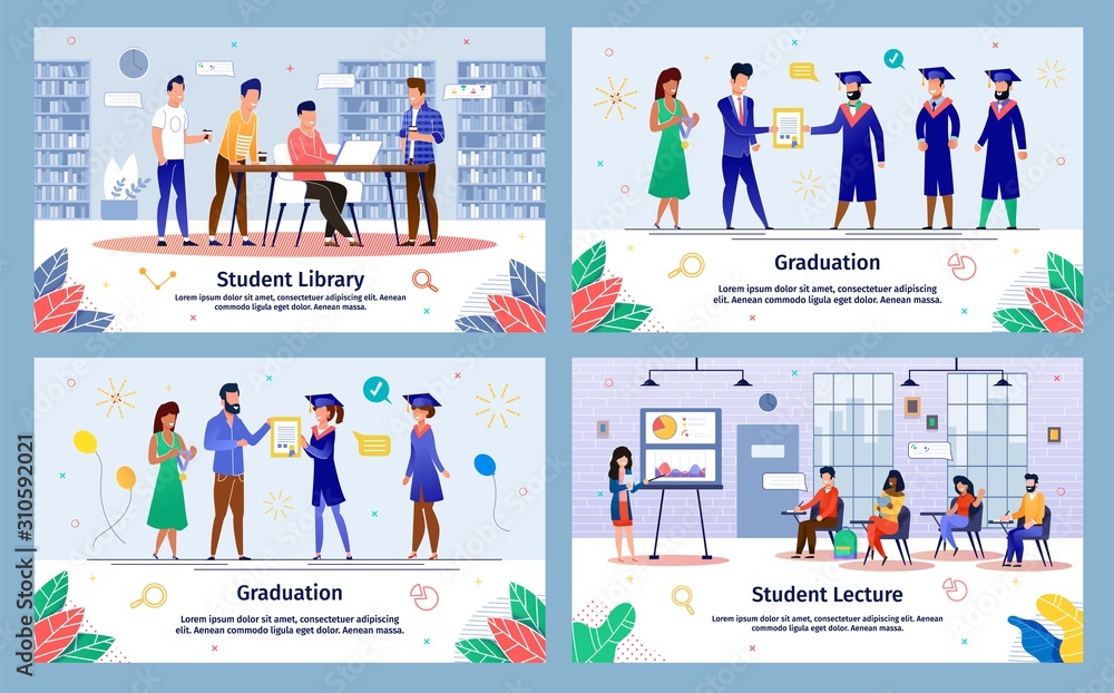 College and University Successful Education, Happy Student Life Trendy ...