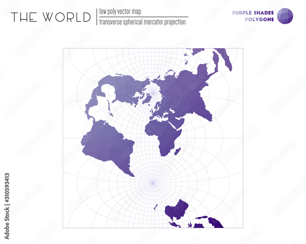 Fototapeta mapa świata dla dzieci Polygonal world map. Transverse ... Fototapeta mapa świata dla dzieci Polygonal world map. Transverse ...