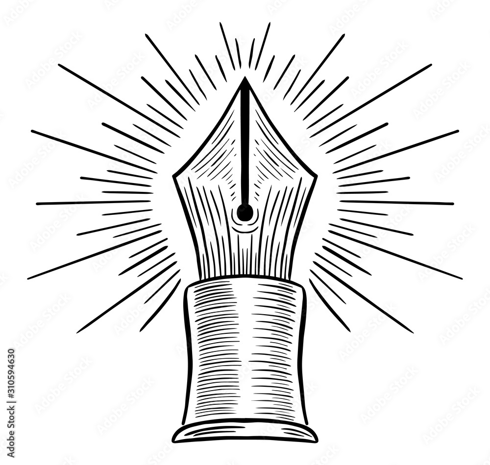 pen nib, education hand drawn engraved sketch drawing vector Stock ...