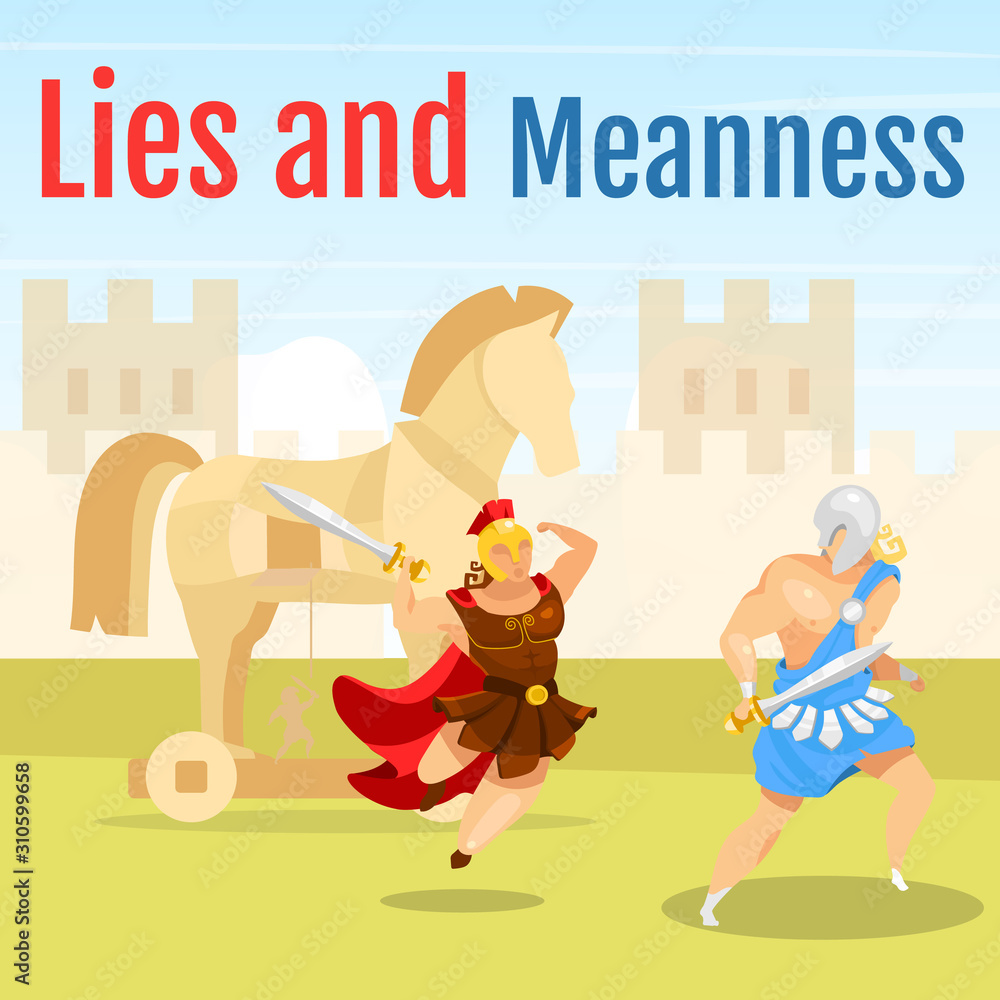 Lies and meanness social media post mockup. Greek mythology. Trojan war ...
