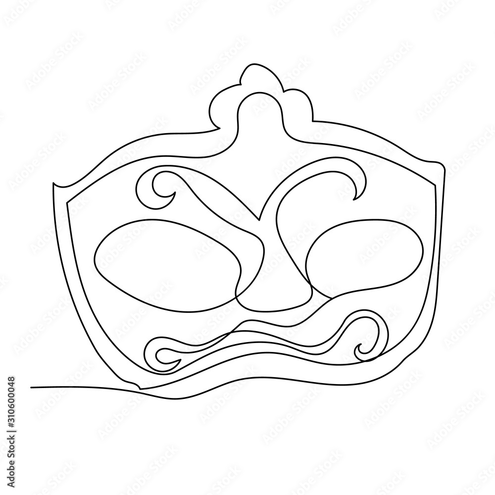 one continuous line drawing of a carnival mask, sketch, minimalism ...