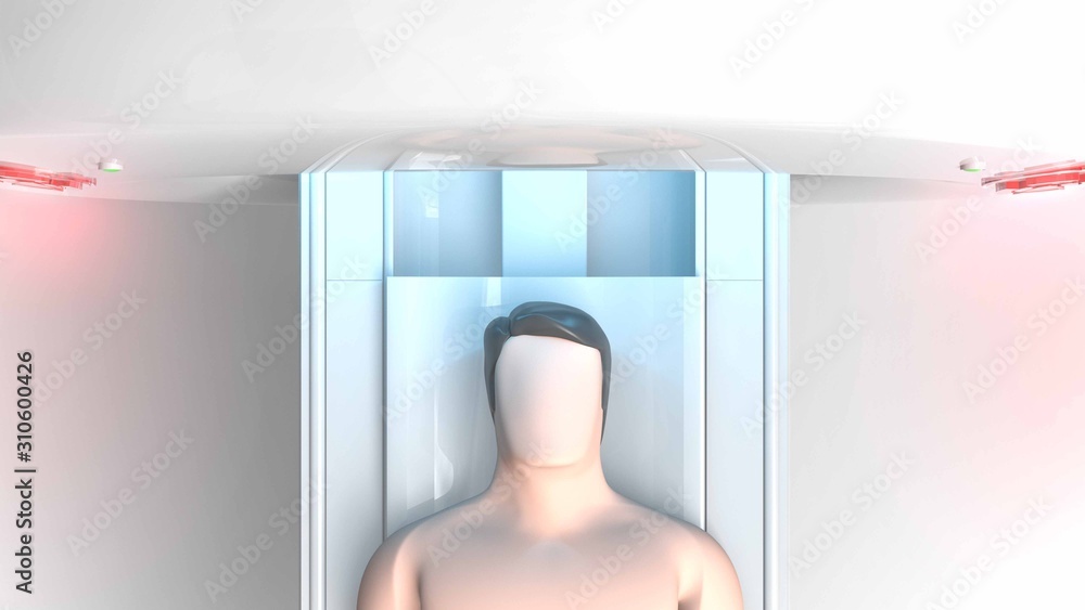 Machine is scanning human cartoon style animation include wire-frame on ...