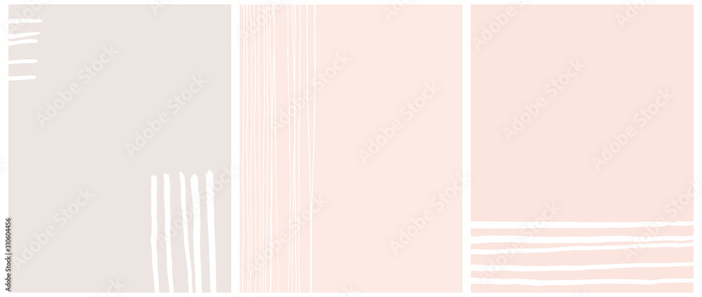 Set of 3 Abstract Vector Layouts. White Hand Drawn Stripes Isolated on ...
