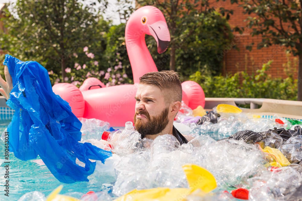 Ecology, plastic trash, environmental emergency and water pollution ...