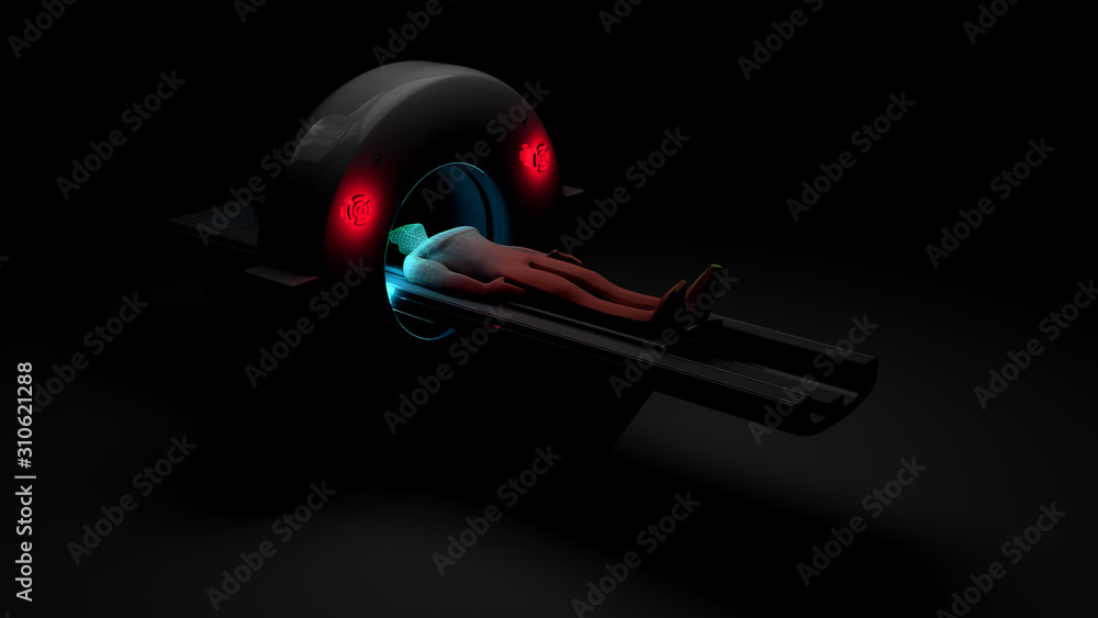 Machine is MRI scanning human cartoon style animation include wire ...