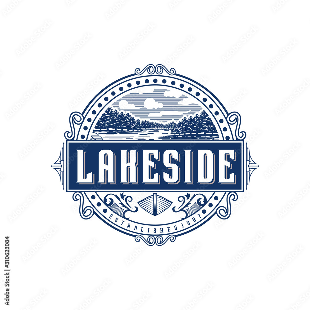 Lakeside vintage logo design inspiration. Vintage lake logo design ...