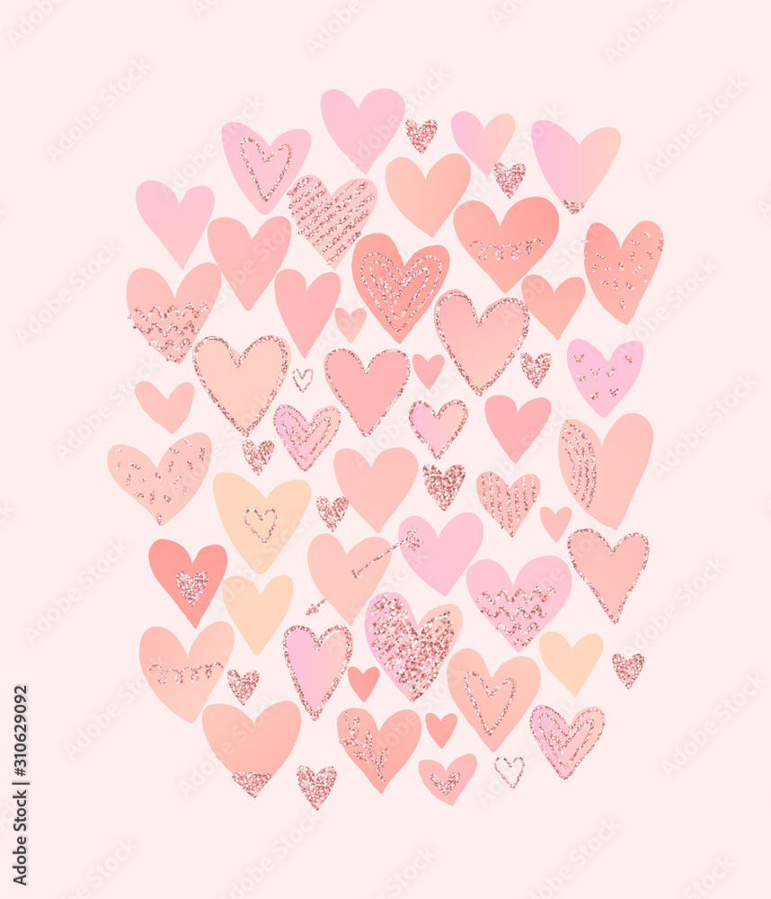 Beautiful card with hearts and glitter elements. Template for ...