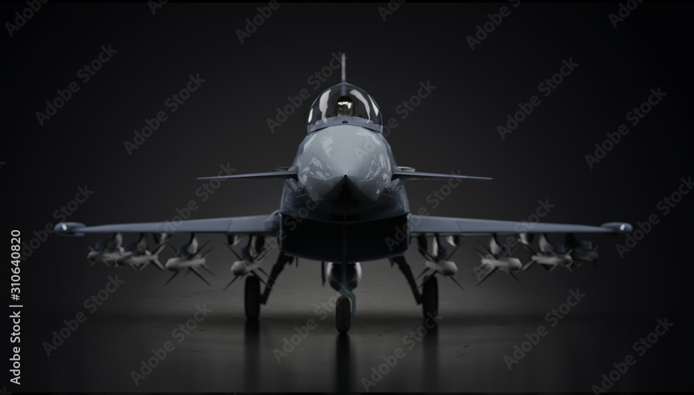 Eurofighter typhoon airplane fighter jet fully loaded in dark ...