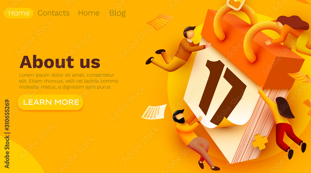 Modern banner template with tiny people and giant calendar. Planning ...