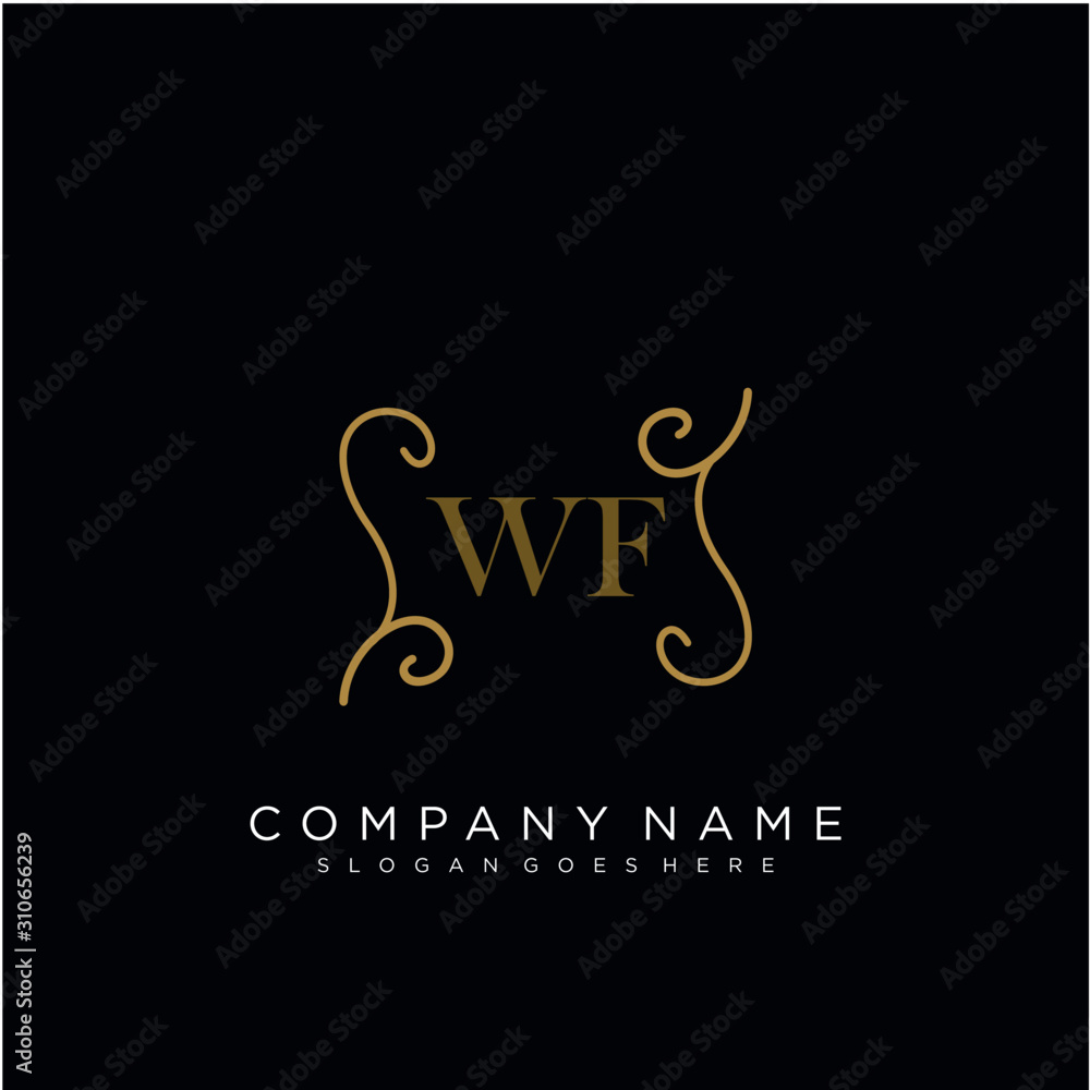 Initial letter WF logo luxury vector mark, gold color elegant classical ...