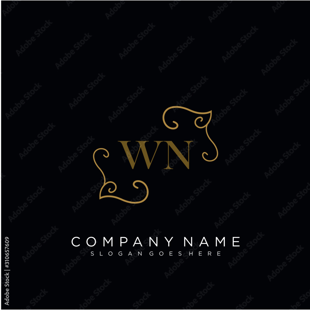 Initial letter WN logo luxury vector mark, gold color elegant classical ...
