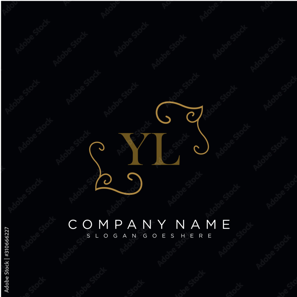 Initial letter YL logo luxury vector mark, gold color elegant classical ...