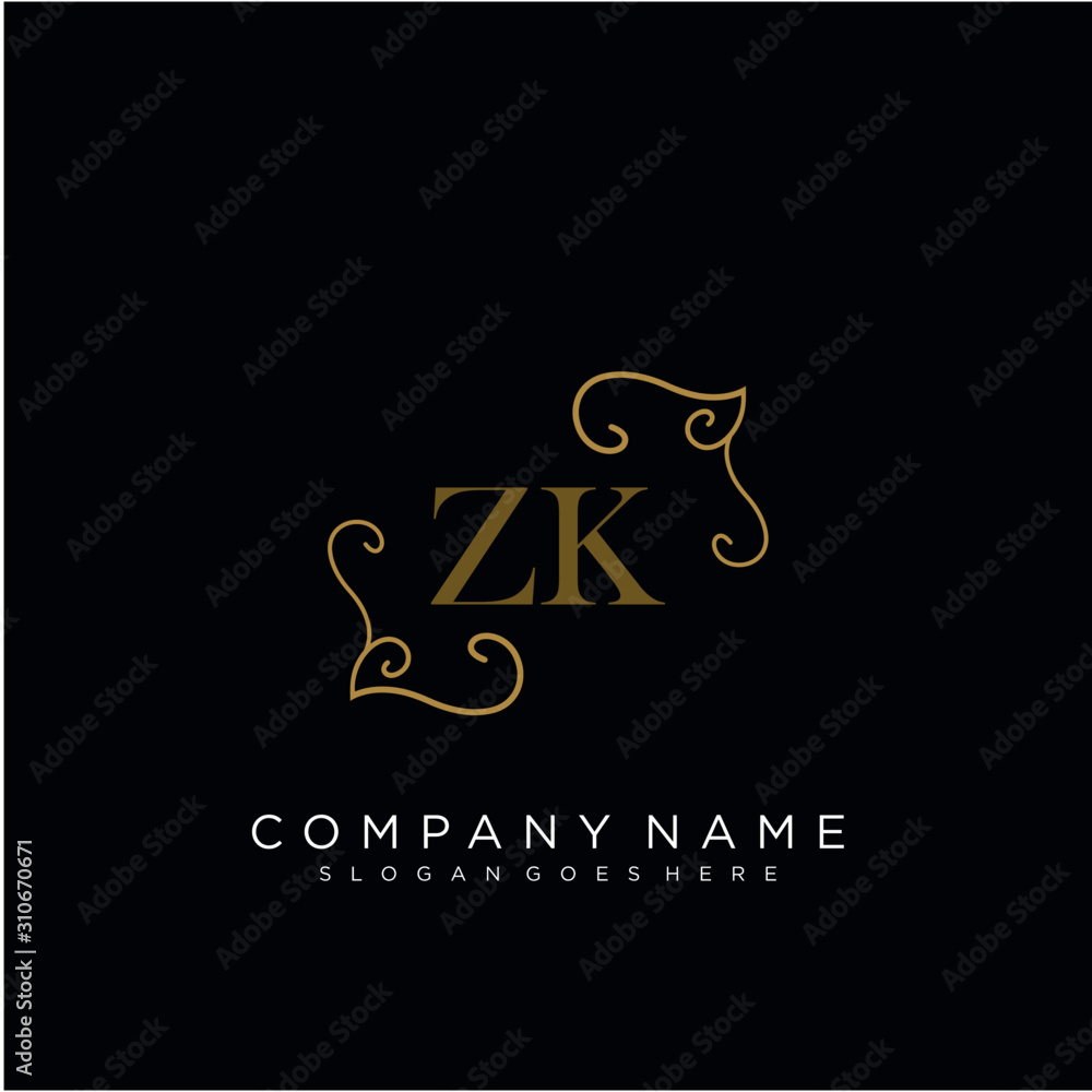 Initial letter ZK logo luxury vector mark, gold color elegant classical ...