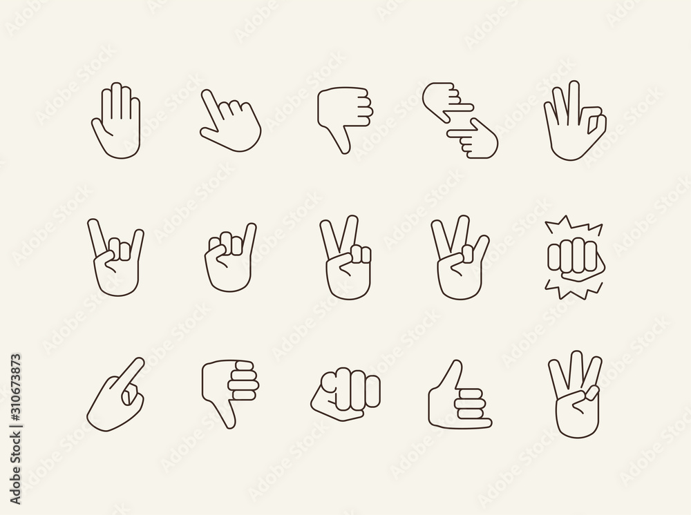 Collection of hand gestures thin icons Stock Vector | Adobe Stock