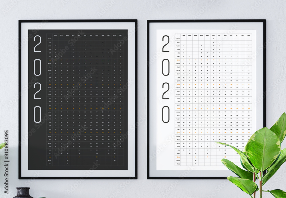 2020 Calendar Poster with Black and White Accents Stock Template ...