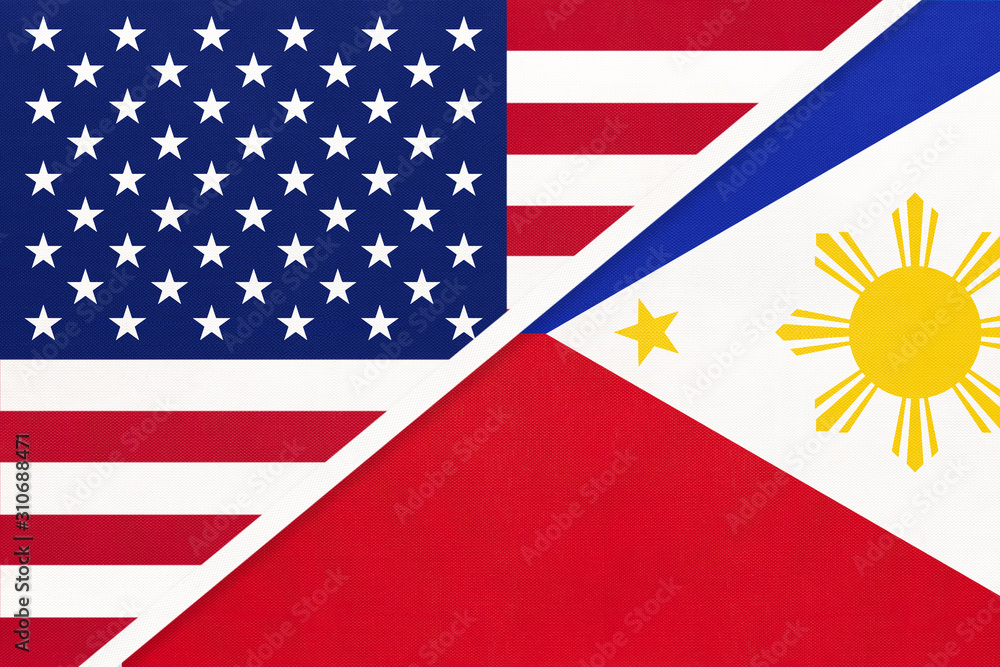 USA vs Philippines national flag from textile. Relationship between two ...