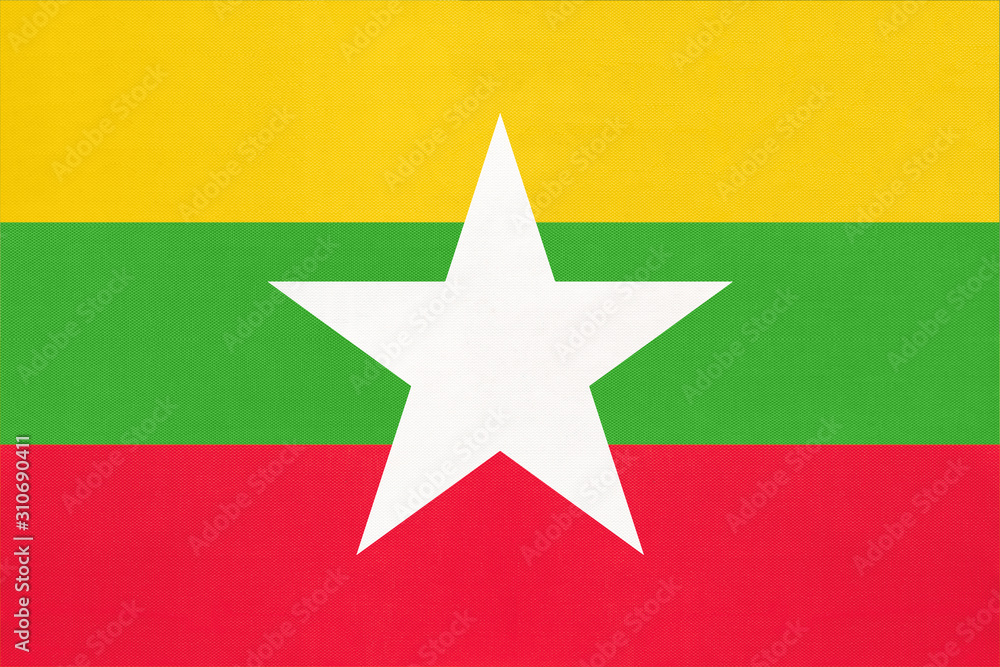 Myanmar national fabric flag, textile background. Symbol of asian world country. Stock ...