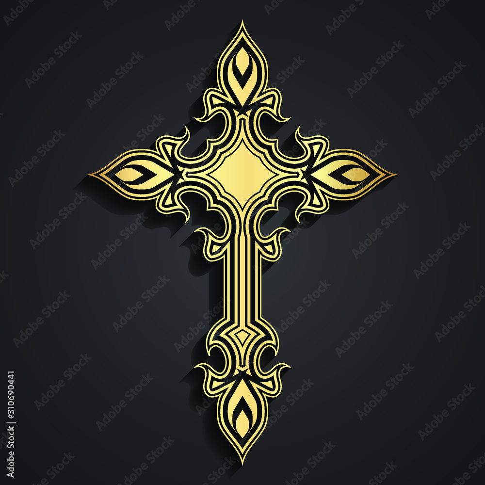 elegant ornament shape golden cross vector illustration Stock Vector ...