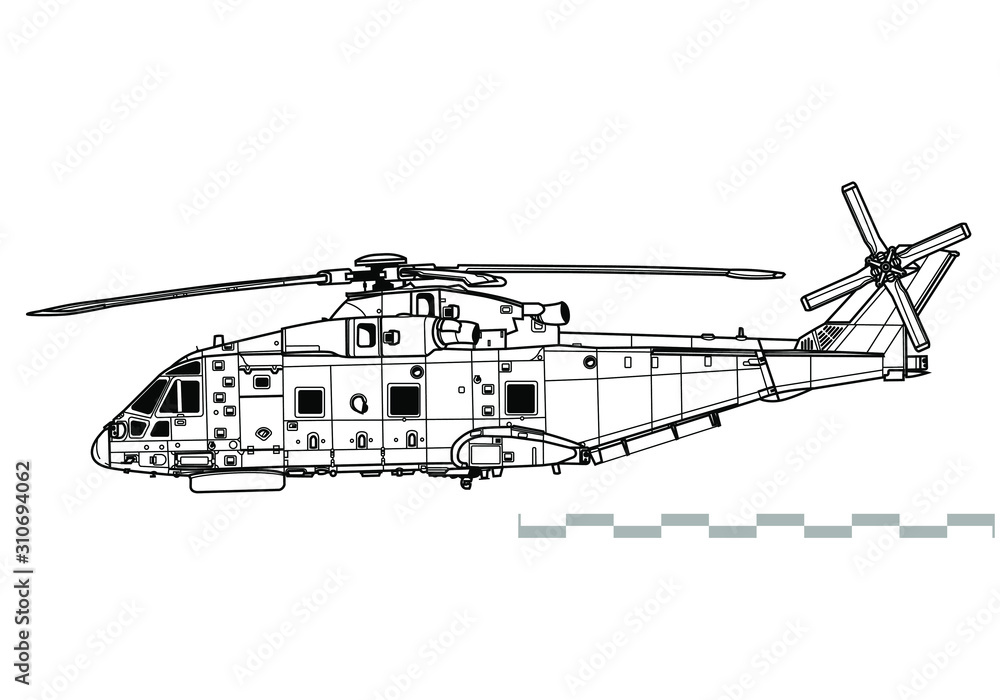 AgustaWestland AW101 Merlin. Outline vector drawing Stock Vector ...
