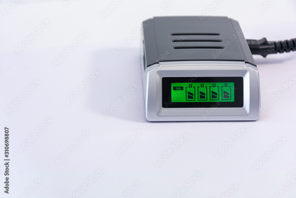 process of charging the battery. Green screen with battery indicator ...