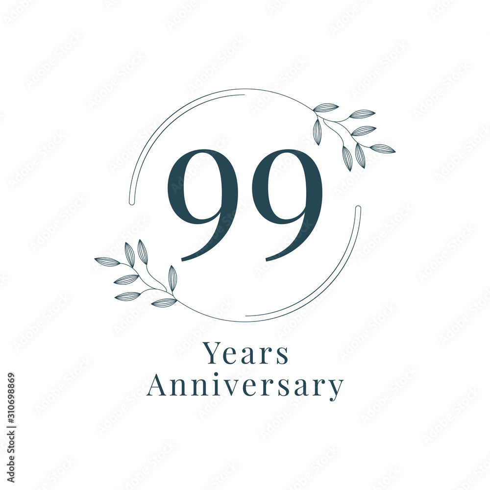 99 Years Anniversary with floral frame template design Stock Vector ...