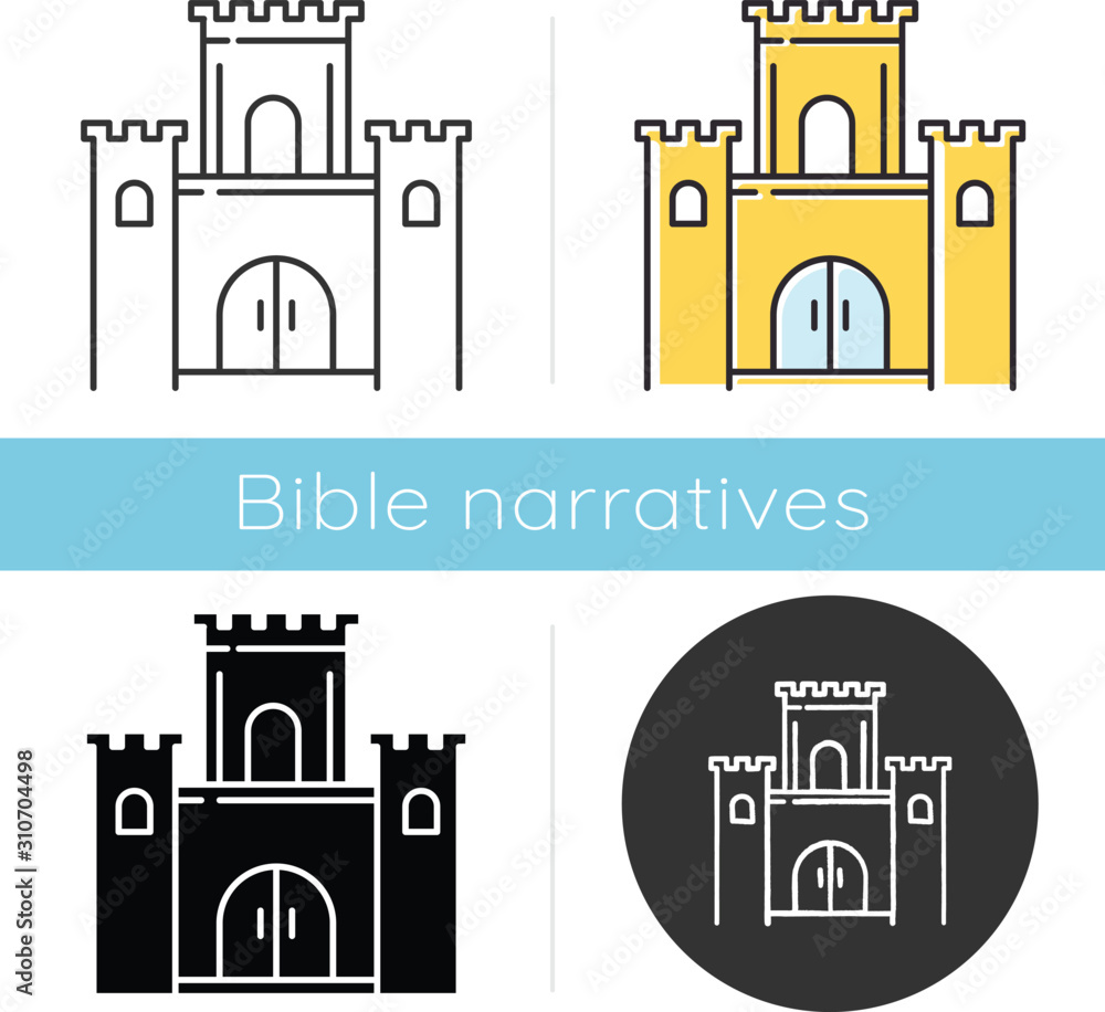 Solomon temple Bible story icon. Jerusalem king castle. Worship ...